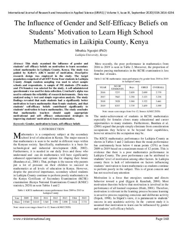(PDF) The Influence of Gender and Self-Efficacy Beliefs on Students ...