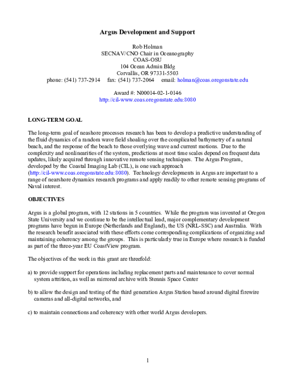 (PDF) Argus Development and Support