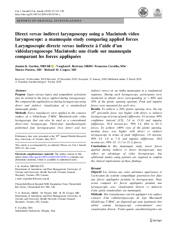(PDF) Direct versus indirect laryngoscopy using a Macintosh video ...
