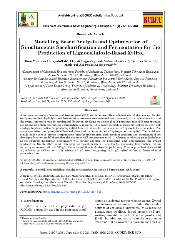 (PDF) Modelling Based Analysis and Optimization of Simultaneous Saccharification and ...