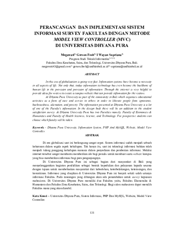 (PDF) Perancangan Dan Implementasi Sistem Informasi Survey Fakultas ... (PDF) Perancangan Dan Implementasi Sistem Informasi Survey Fakultas ...