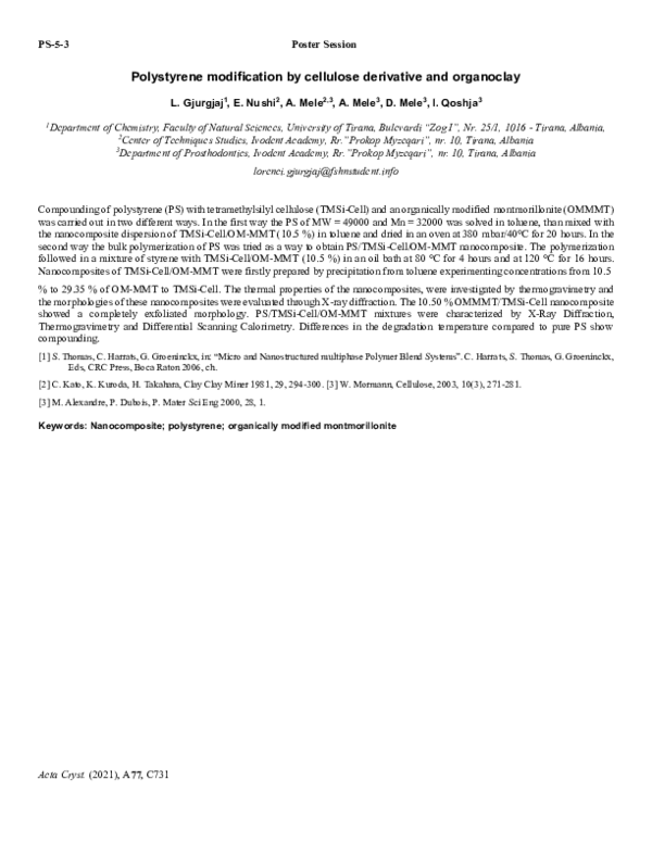 (PDF) Polystyrene modification by cellulose derivative and organoclay