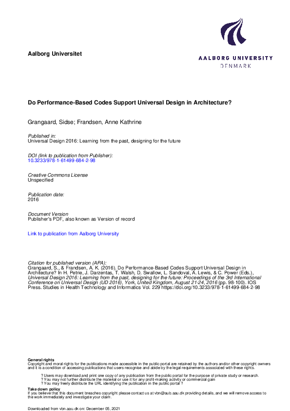 (PDF) Do Performance-Based Codes Support Universal Design in Architecture?