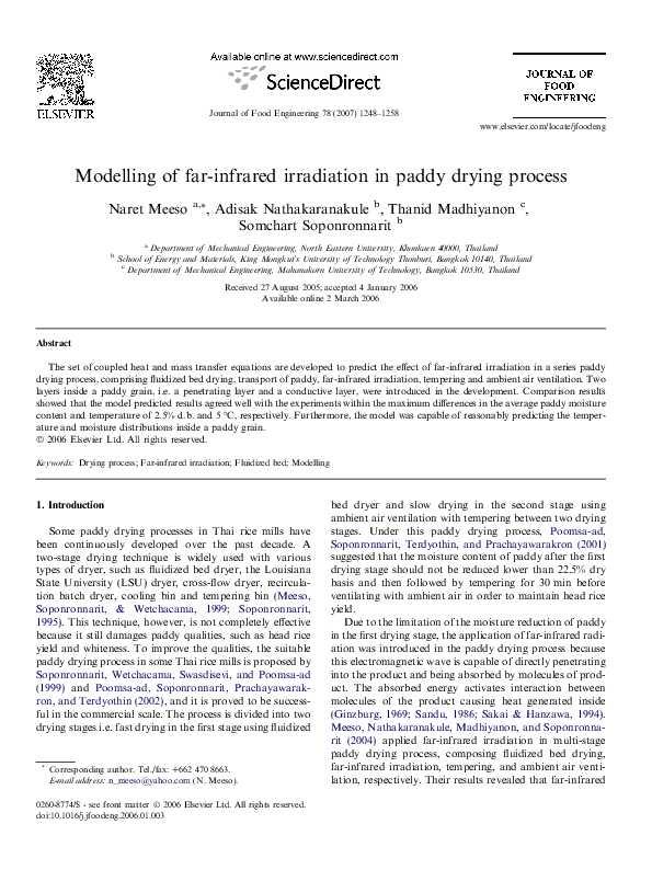 (PDF) Modelling of far-infrared irradiation in paddy drying process