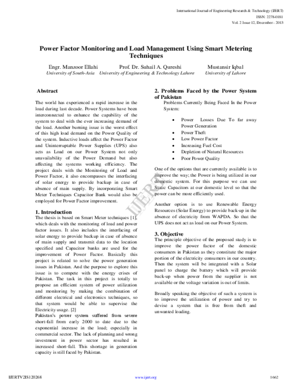 (PDF) Power Factor Monitoring and Load Management Using Smart Metering ...