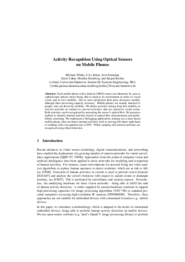 (PDF) Optical Flow-Based Activity Recognition on Mobile