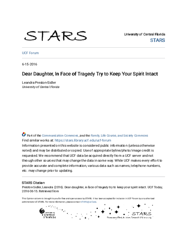 (PDF) Dear Daughter, In Face of Tragedy Try to Keep Your Spirit Intact ...