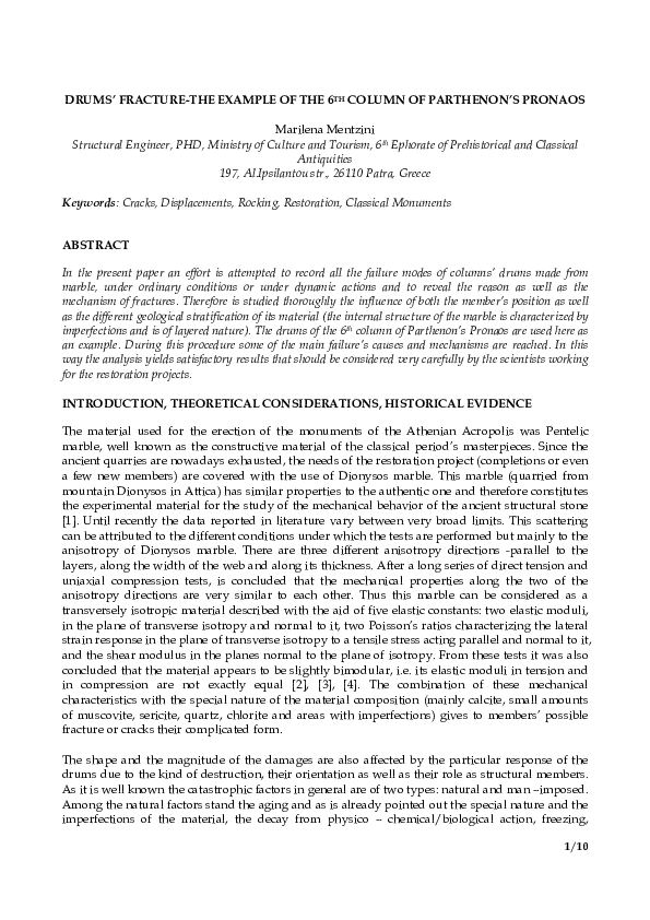 (PDF) Drums’ Fracture-The Example of the 6TH Column of Parthenon’s Pronaos