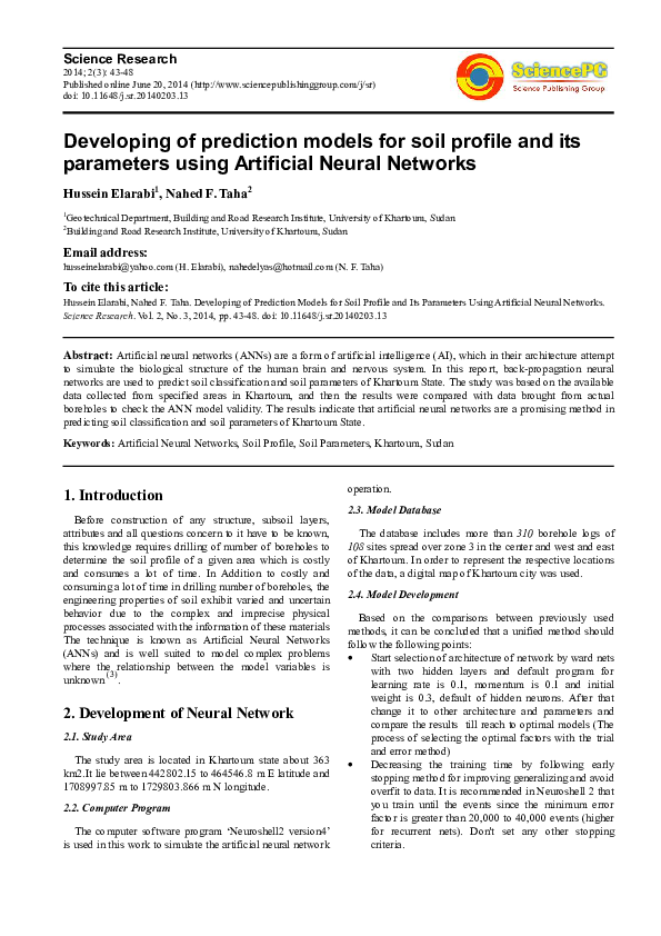 (PDF) Developing of Prediction Models for Soil Profile and Its Parameters Using Artificial ...