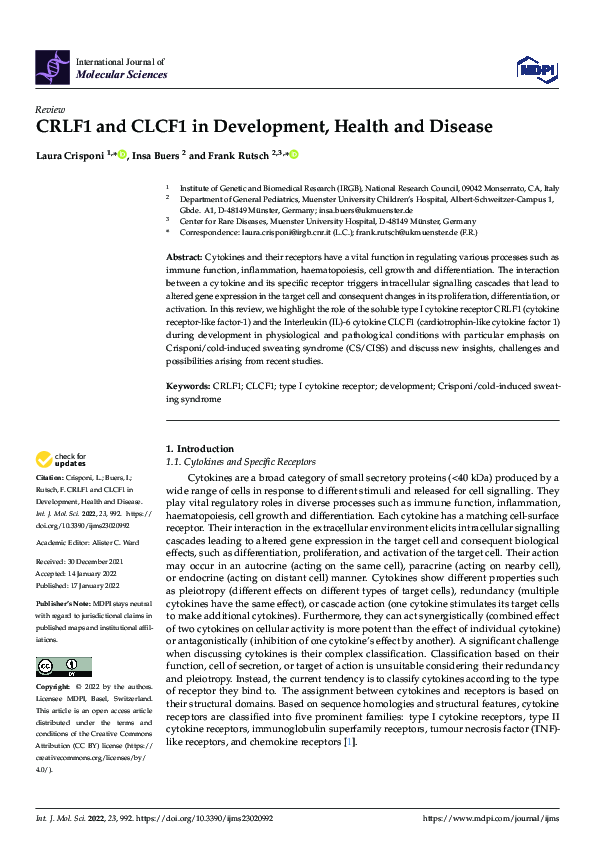 (PDF) CRLF1 and CLCF1 in Development, Health and Disease