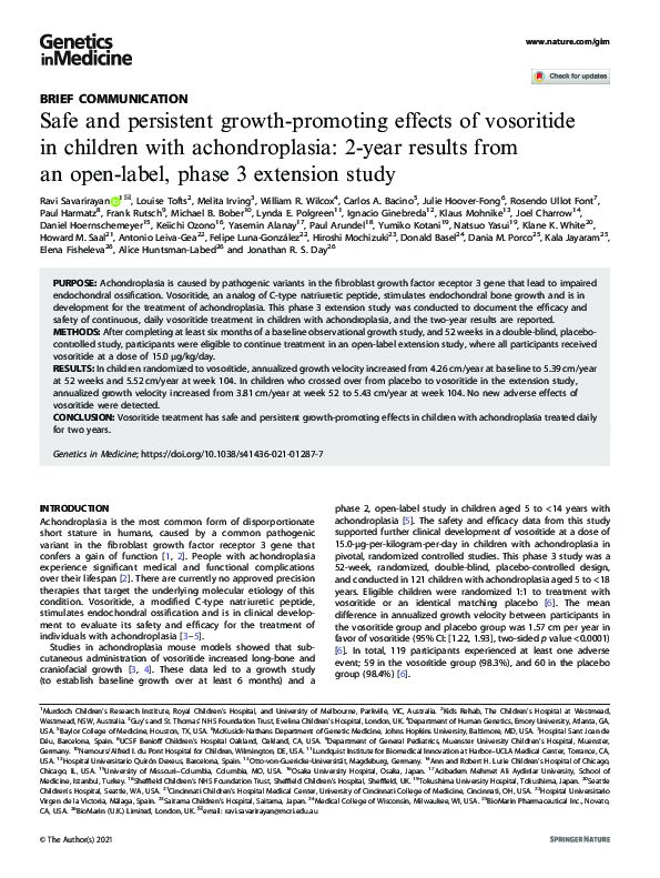 (PDF) Safe and persistent growth-promoting effects of vosoritide in ...
