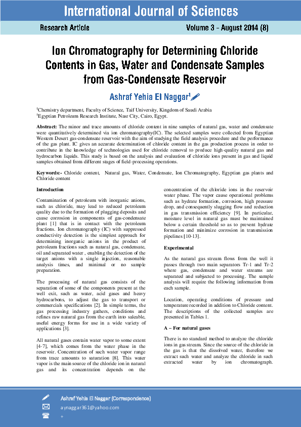 (PDF) Ion Chromatography for Determining Chloride Contents in Gas ...