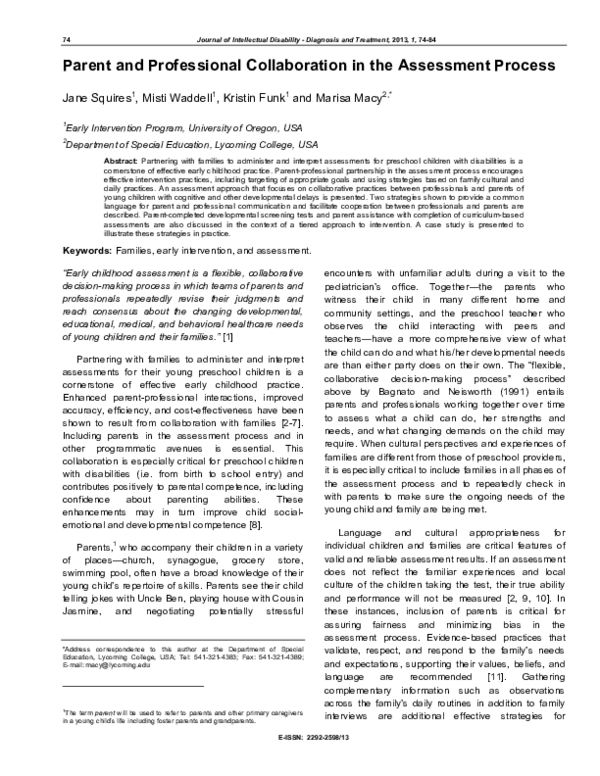 (PDF) Parent and Professional Collaboration in the Assessment Process