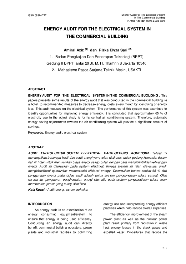 (PDF) Energy Audit for the Electrical System in the Commercial Building