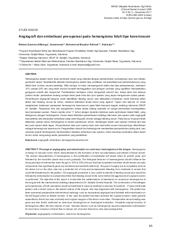 (PDF) Angiografi dan embolisasi pre-operasi pada hemangioma lidah tipe ...