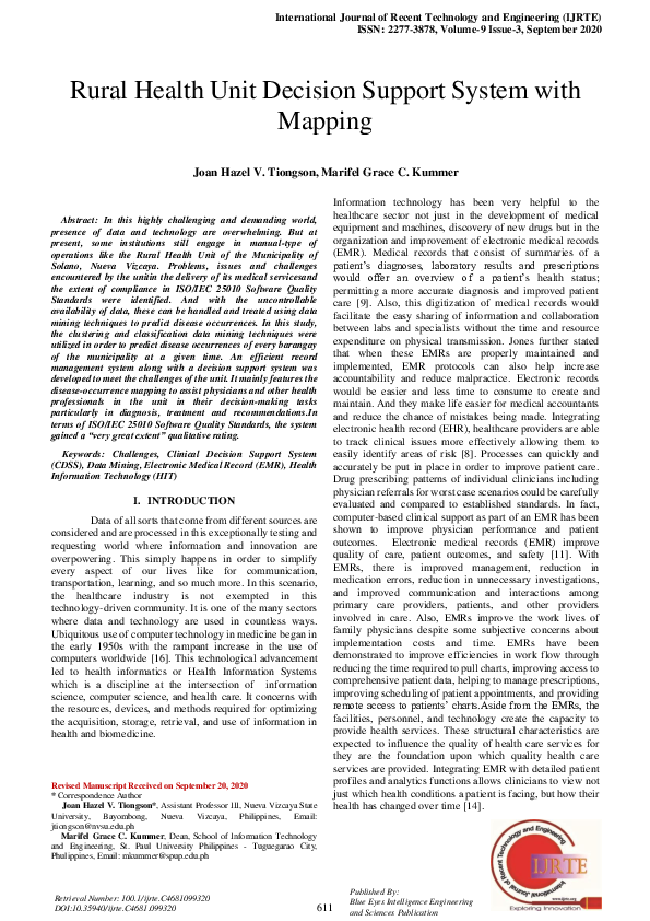 (PDF) Rural Health Unit Decision Support System with Mapping