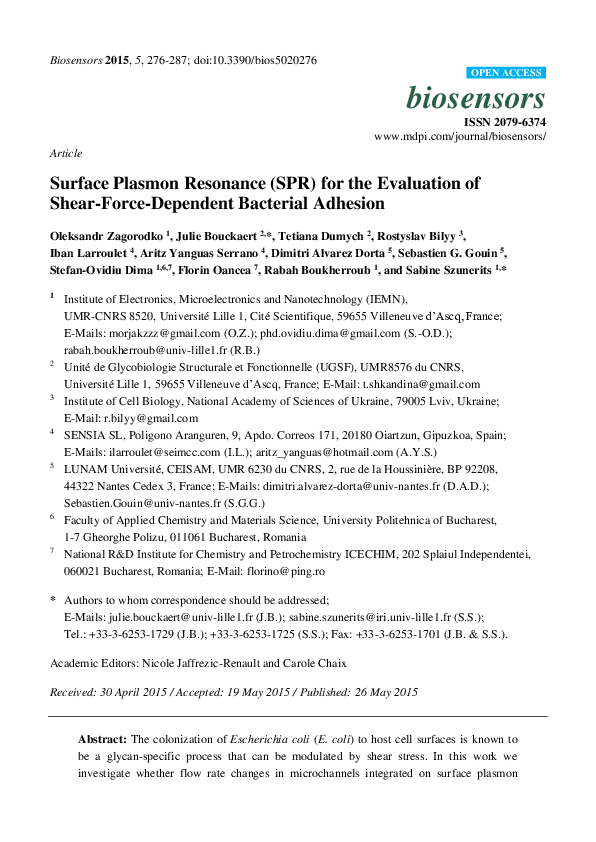 (PDF) Article Surface Plasmon Resonance (SPR) for the Evaluation of ...