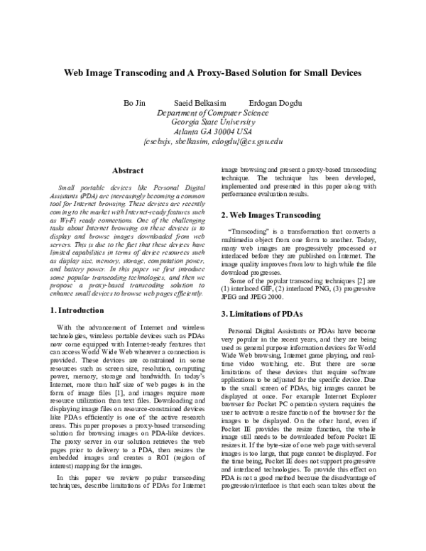 (PDF) Web image transcoding and a proxy-based solution for small devices