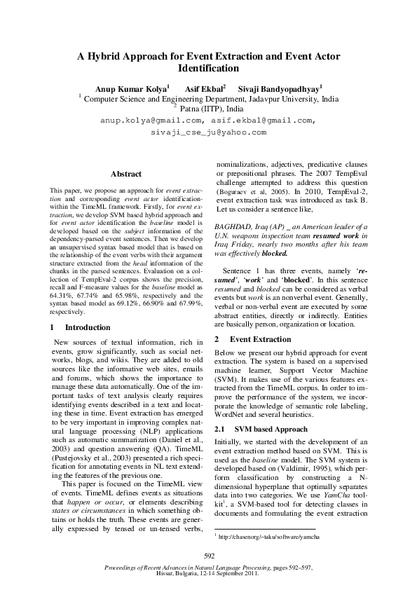 (PDF) A Hybrid Approach for Event Extraction and Event Actor Identification