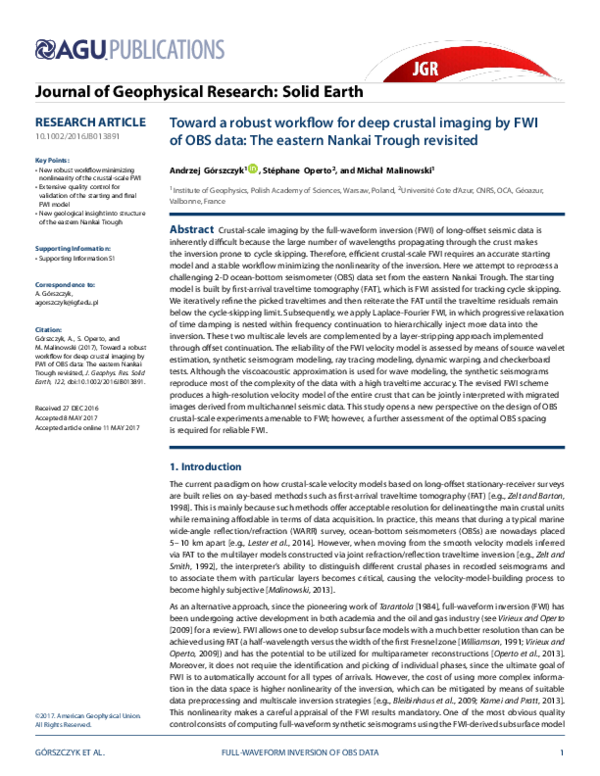 (PDF) Toward a robust workflow for deep crustal imaging by FWI of OBS ...