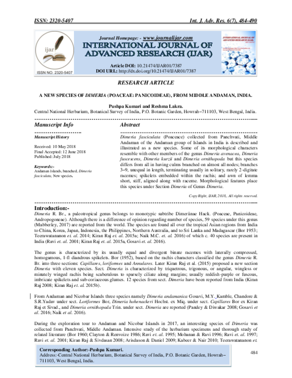 (PDF) A New Species of Dimeria (Poaceae: Panicoideae), from Middle ...