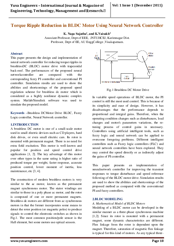 (PDF) Torque Ripple Reduction in BLDC Motor Using Neural Network Controller