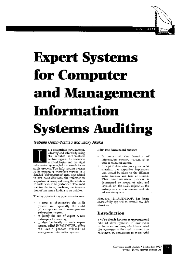 (PDF) Expert Systems for Computer and Management Information Systems Auditing | jacky Akoka ...