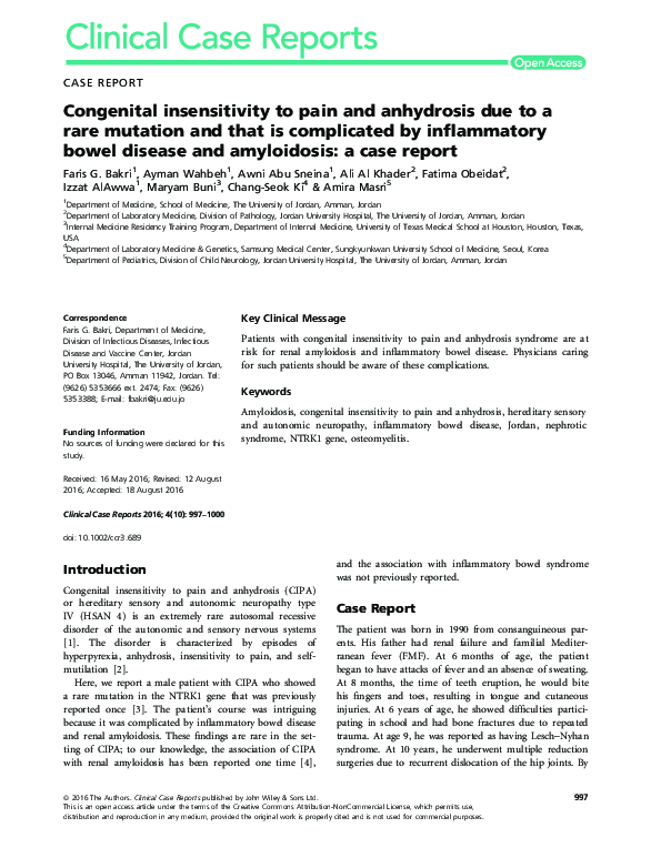 (PDF) Congenital Insensitivity to Pain and Anhydrosis (CIPA) Syndrome ...