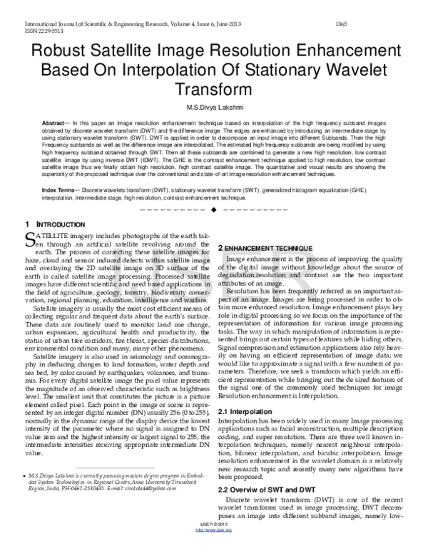 Pdf Robust Satellite Image Resolution Enhancement Based On Interpolation Of Stationary Wavelet