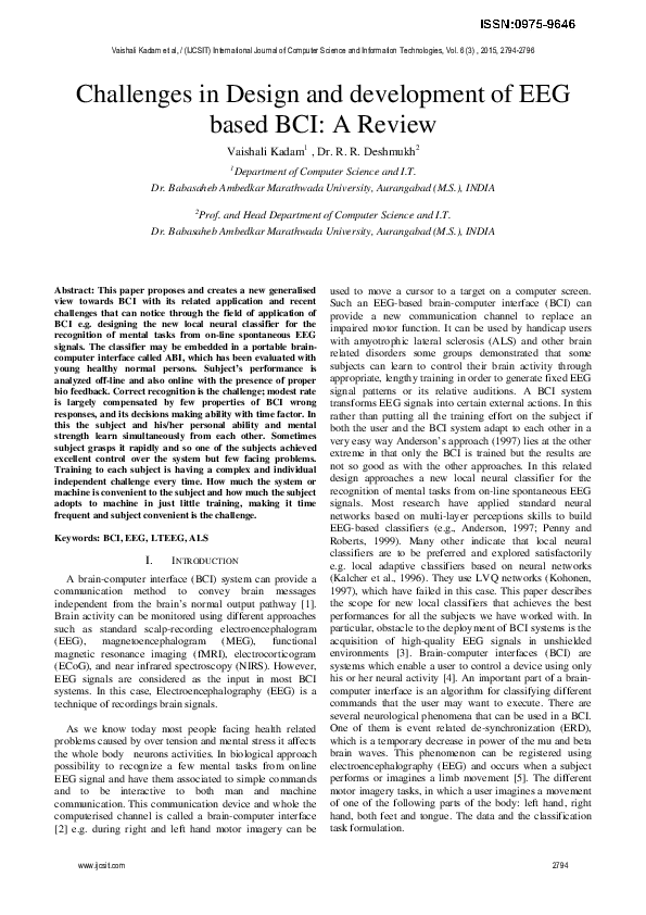 (PDF) Challenges in Design and development of EEG based BCI: A Review