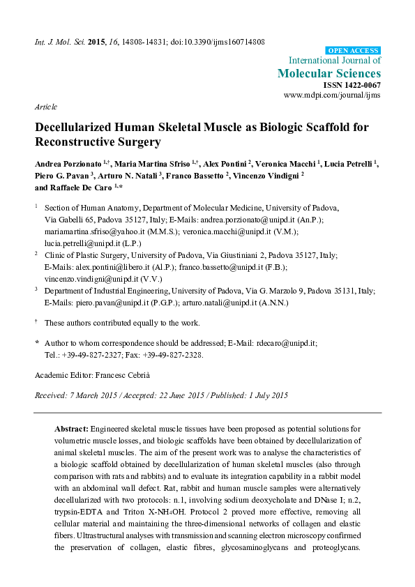 (PDF) Decellularized Human Skeletal Muscle as Biologic Scaffold for ...