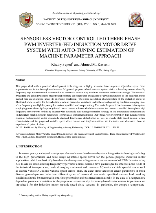 Pdf Sensorless Vector Controlled Three Phase Pwm Inverter Fed Induction Motor Drive System