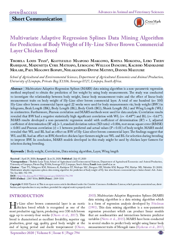 Pdf Multivariate Adaptive Regression Splines Data Mining Algorithm