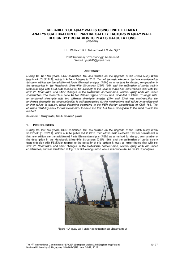 (PDF) Reliability of quay walls using finite element analysiscalibration of partial safety ...