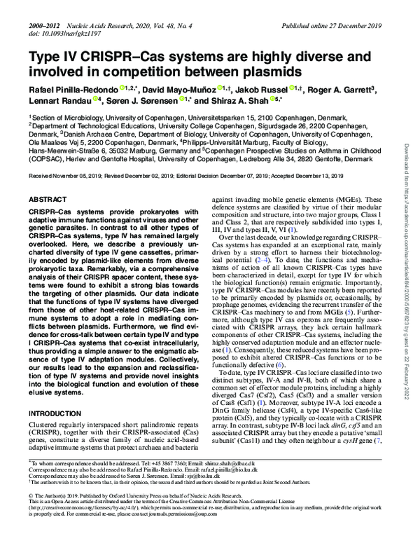 (PDF) Type IV CRISPR-Cas systems are highly diverse and involved in ...