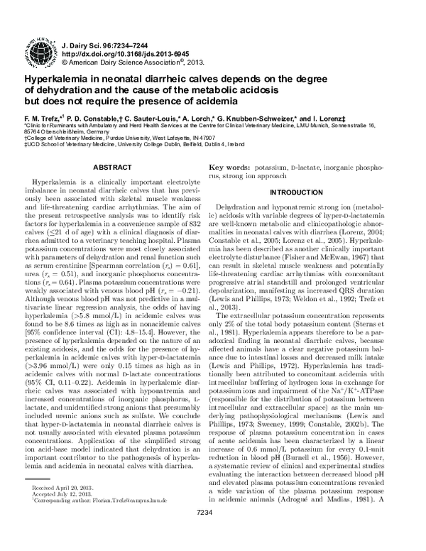 (PDF) Hyperkalemia in neonatal diarrheic calves depends on the degree ...