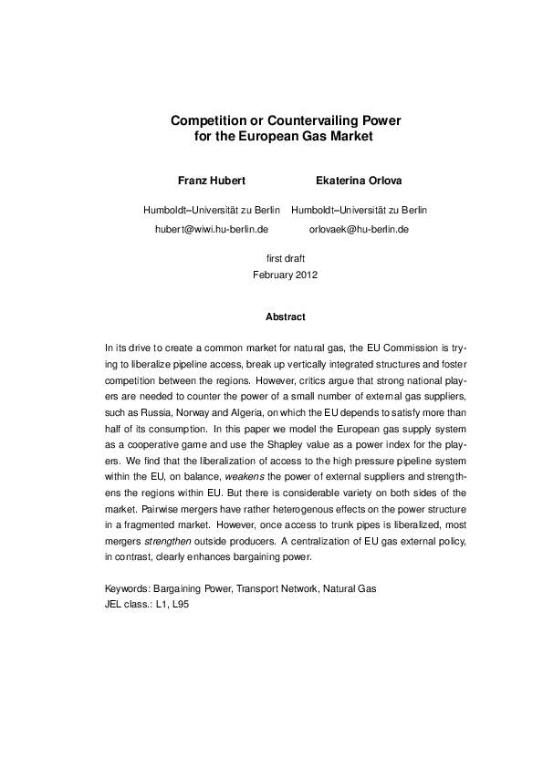 (PDF) Competition or Countervailing Power for the European Gas Market