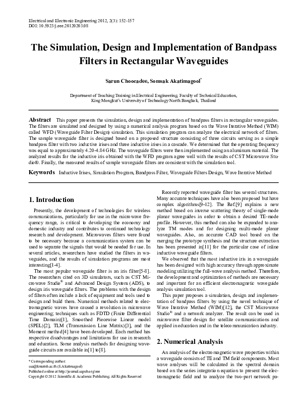 (PDF) The Simulation, Design and Implementation of Bandpass Filters in Rectangular Waveguides