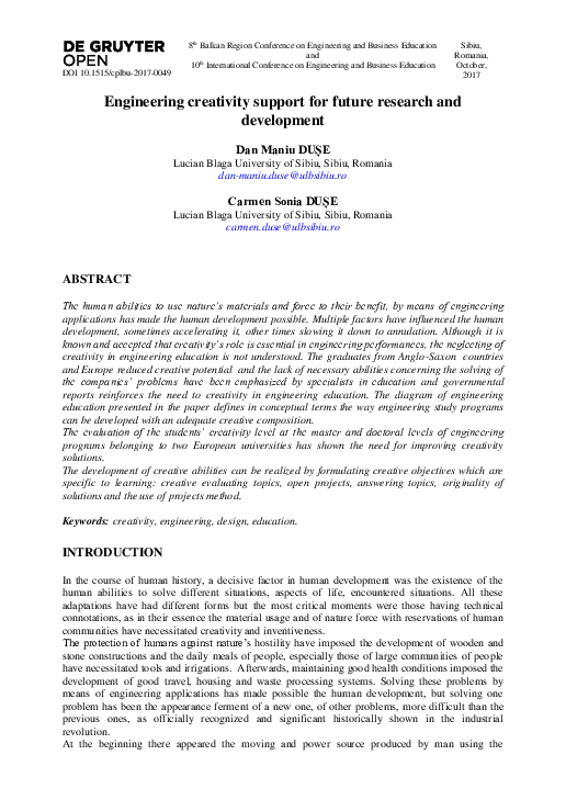 (PDF) Engineering creativity support for future research and development