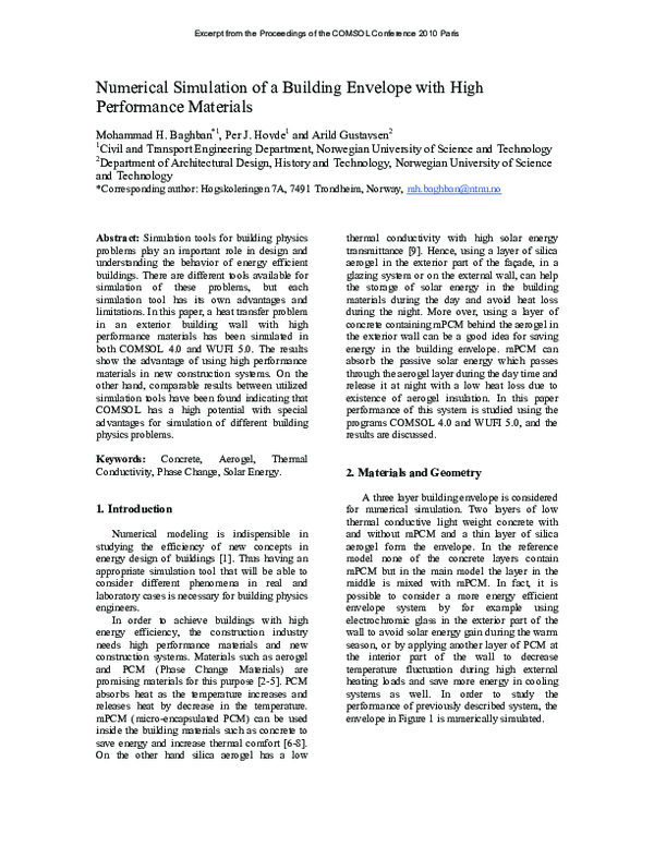 Pdf Numerical Simulation Of A Building Envelope With High Performance