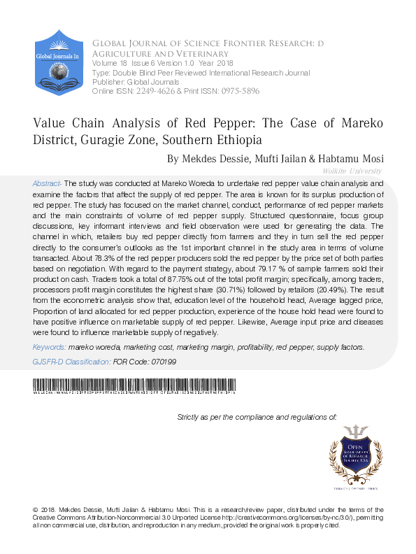 (PDF) Value Chain Analysis of Red Pepper: The Case of Mareko