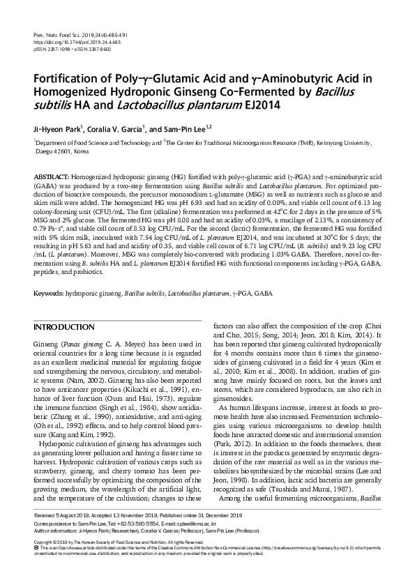 (PDF) Fortification of Poly-γ-Glutamic Acid and γ-Aminobutyric Acid in ...