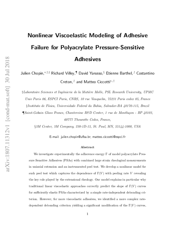 (PDF) Nonlinear Viscoelastic Modeling of Adhesive Failure for ...