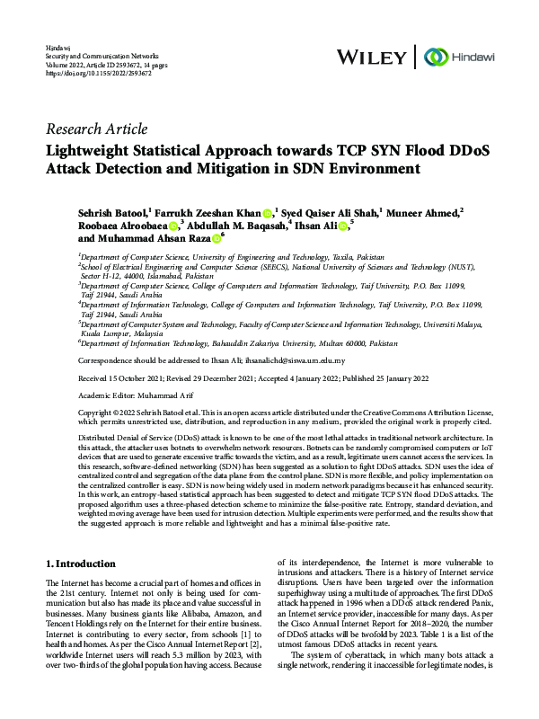Pdf Lightweight Statistical Approach Towards Tcp Syn Flood Ddos Attack Detection And