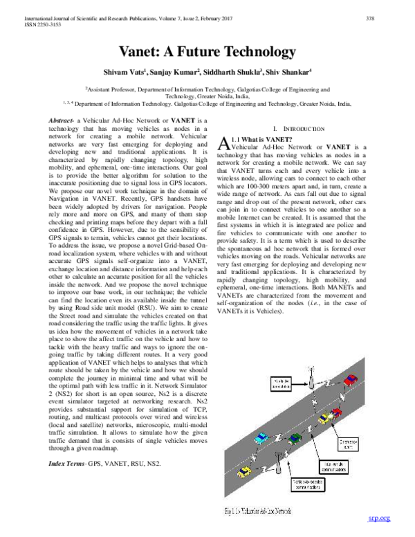 (PDF) Vanet : A Future Technology