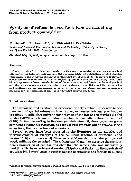 (PDF) Pyrolysis of refuse derived fuel: Kinetic modelling from product ...