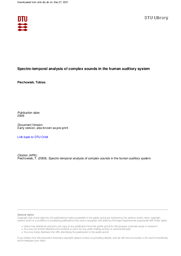 (PDF) Spectro-temporal analysis of complex sounds in the human auditory system | Tobias ...