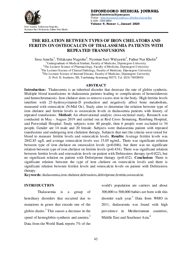 (PDF) The Relation Between Types of Iron Chelators and Feritin on ...