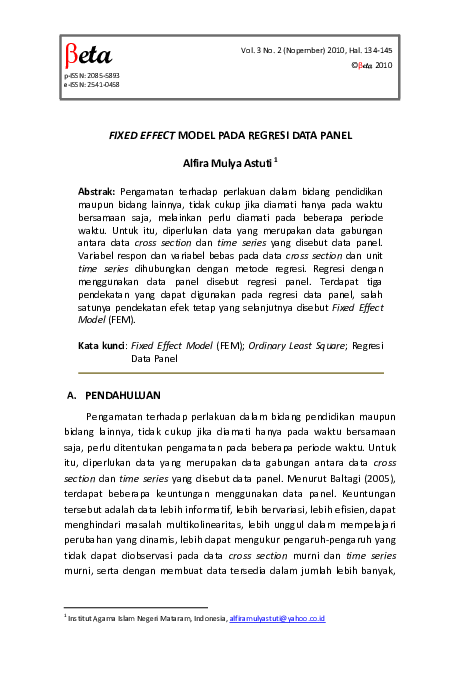 (PDF) Fixed Effect Model Pada Regresi Data Panel