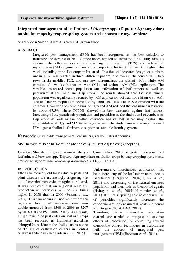 (PDF) Integrated management of leaf miners Liriomyza spp. (Diptera: Agromyzidae) on shallot ...